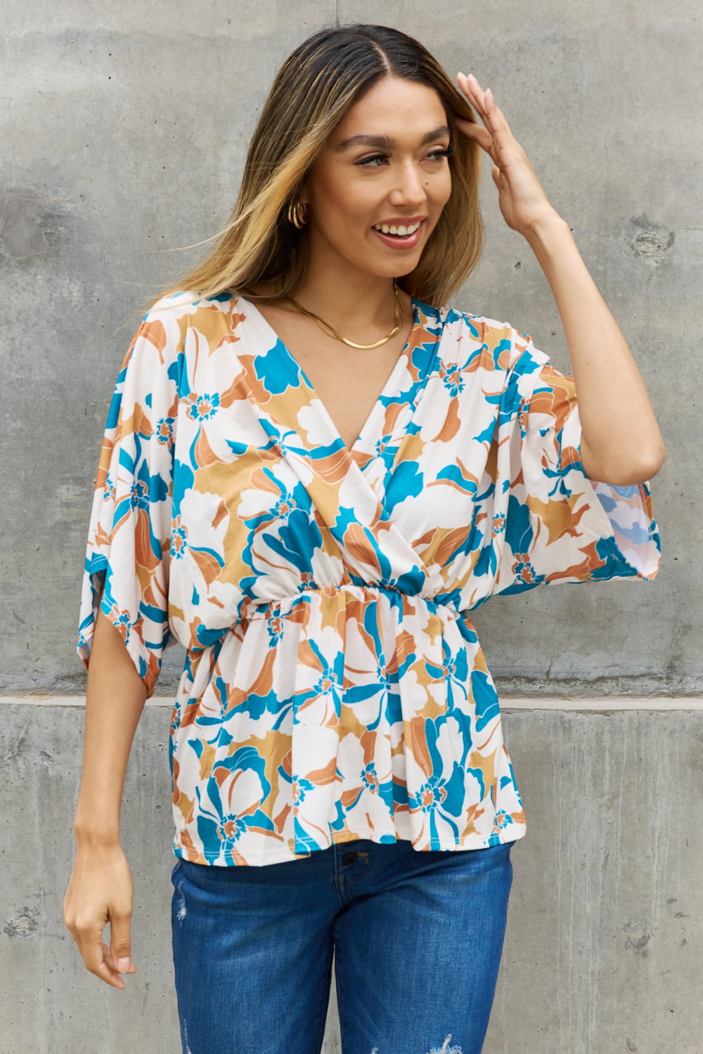 BOMBOM Floral Print Wrap Tunic Top – Anchor Blue Jeans