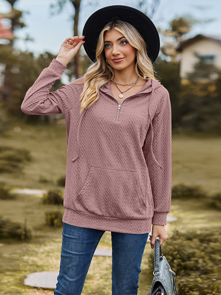 Cable-Knit Zip-Up Hooded Blouse – Anchor Blue Jeans